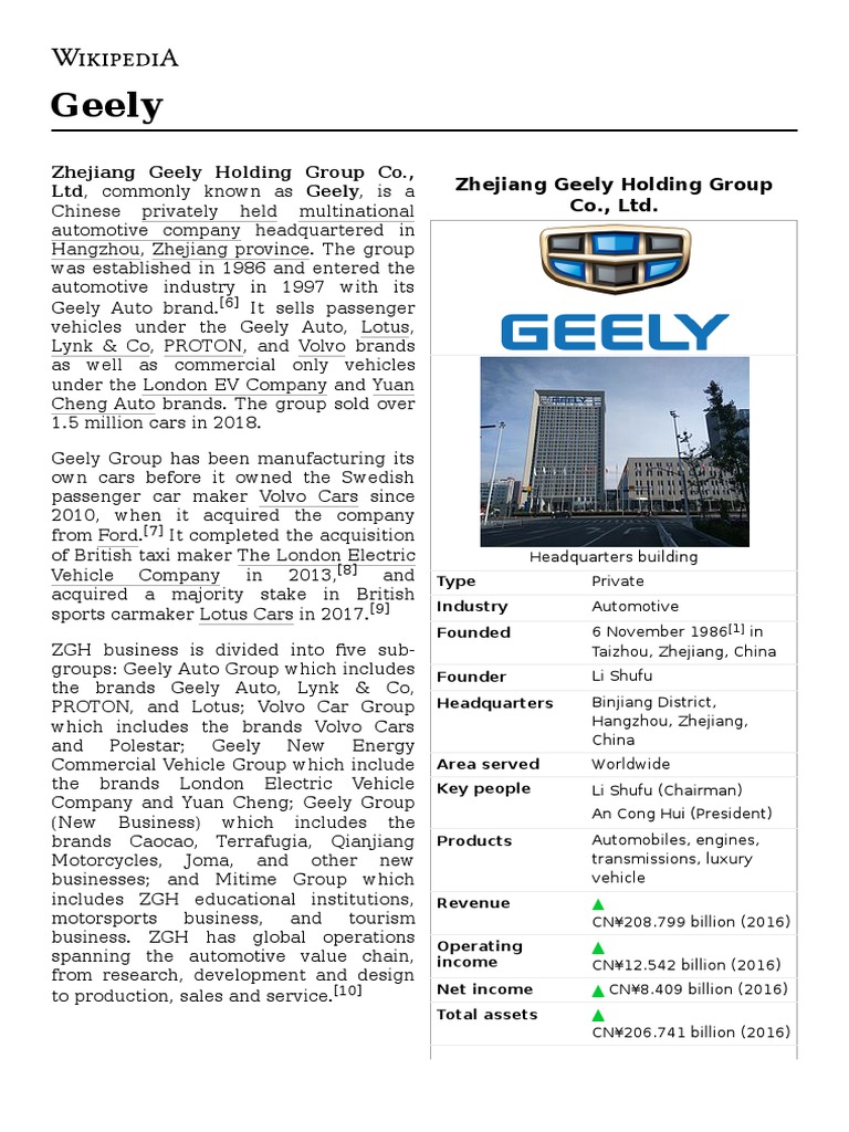Geely: Zhejiang Geely Holding Group Co., LTD, Commonly Known As Geely ...