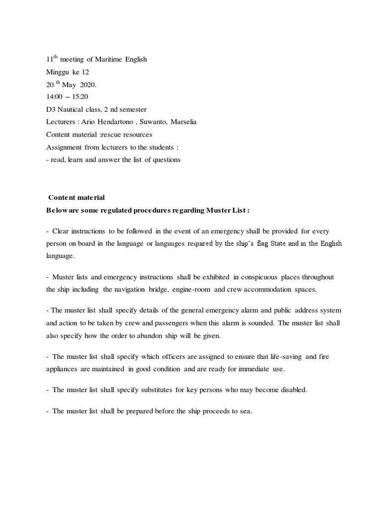 Below Are Some Regulated Procedures Regarding Muster List | PDF | History