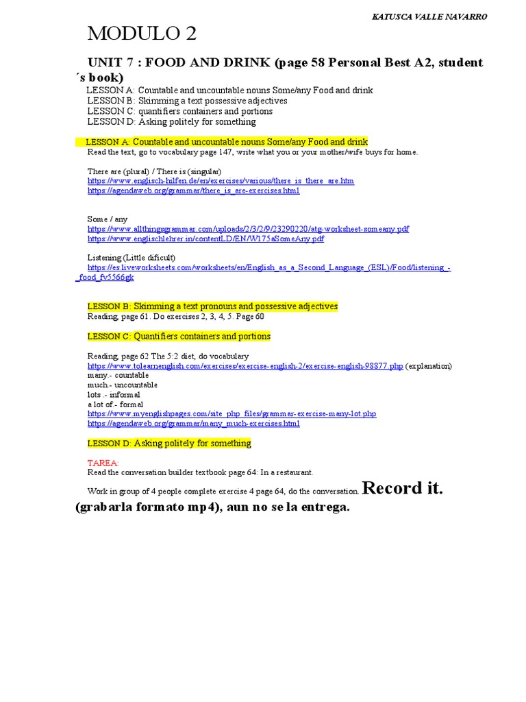 Unit 7 Food and Drink | PDF