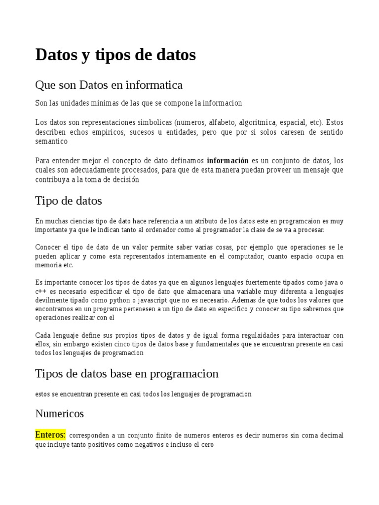 Datos y Tipos | PDF | Tipo de datos | Lenguaje de programación