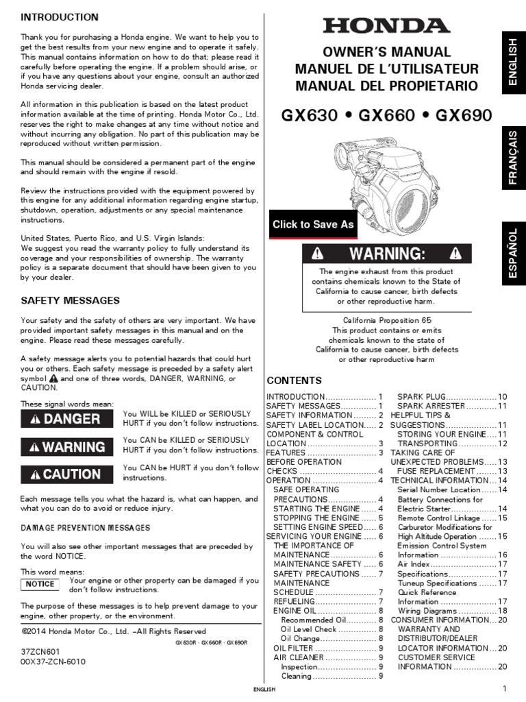 HONDA-GX-660-MANUAL de Taller PDF | PDF | Motor Oil | Throttle