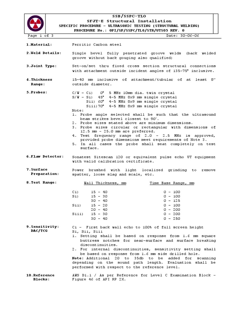 Ultrasonic Testing Procedure for Structural Welds | PDF | Ultrasound ...