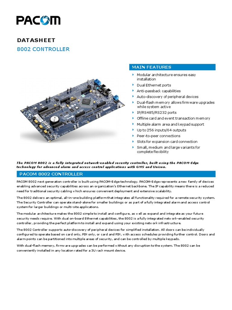 PACOM 8002 Intelligent Controller Datasheet | PDF | Power Supply | Access Control