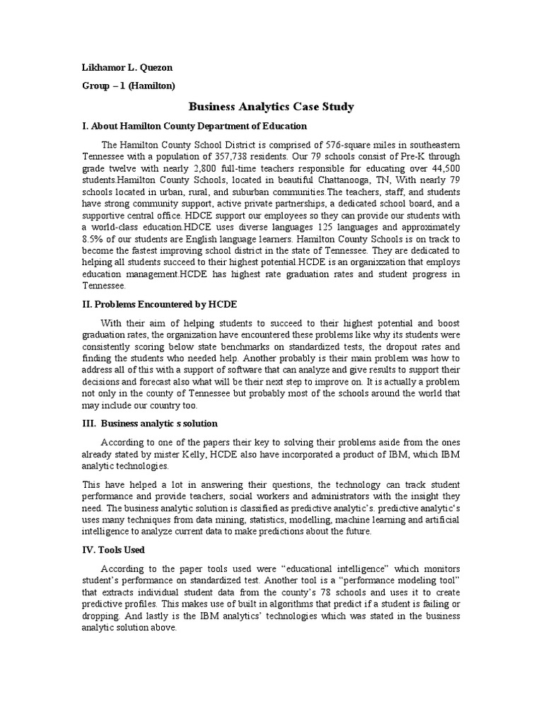 Business Analytics Case Study: Likhamor L. Quezon Group - 1 (Hamilton) | PDF | Predictive ...