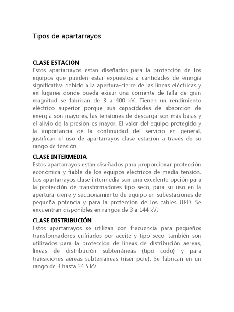 Tipos de Apartarrayos | PDF | Transformador | voltaje