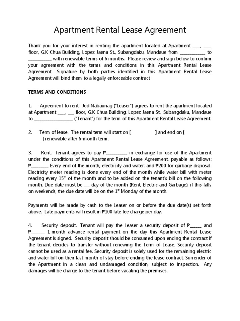 Apartment Rental Lease Agreement | PDF | Lease | Renting