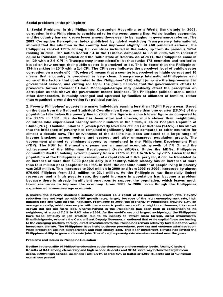 Social Issues in the Philippines | PDF | Economic Growth | Poverty