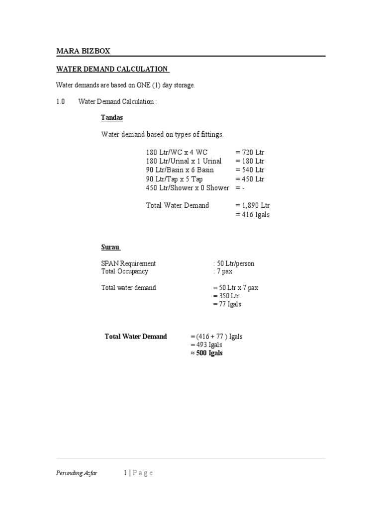 Mara Bizbox: Water Demand Calculation | PDF