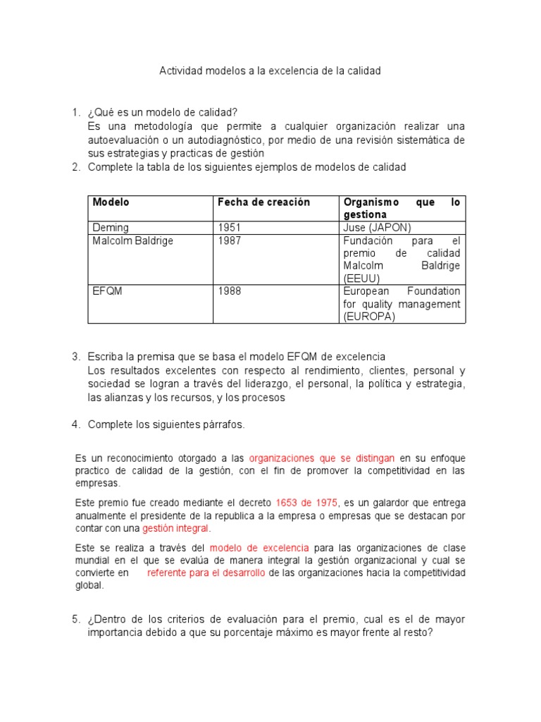 Actividad Modelos A La Excelencia de La Calidad | PDF