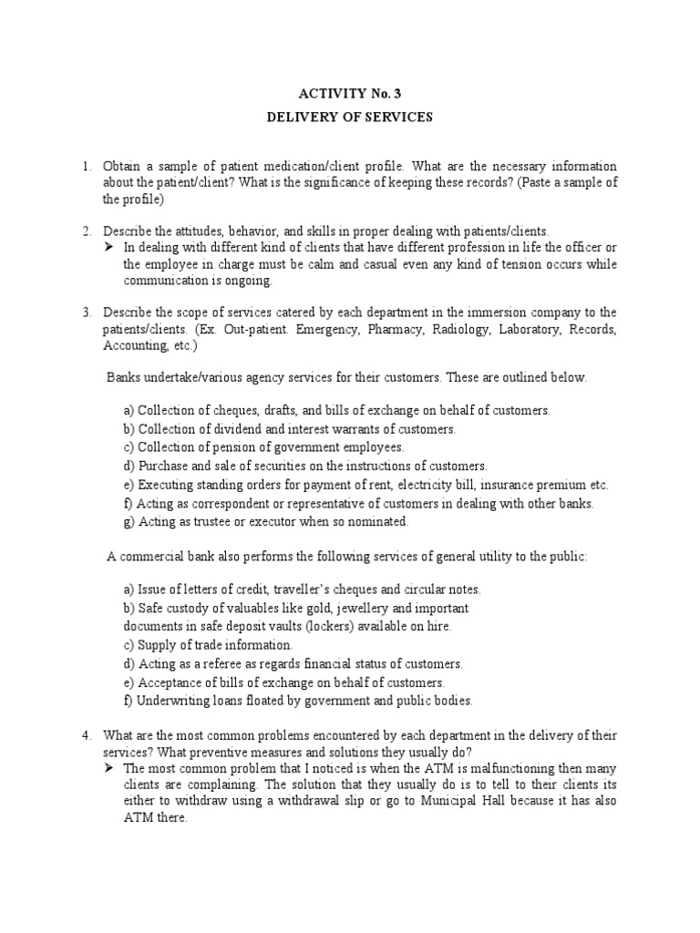 Activity No. 3 Delivery of Services | PDF | Business
