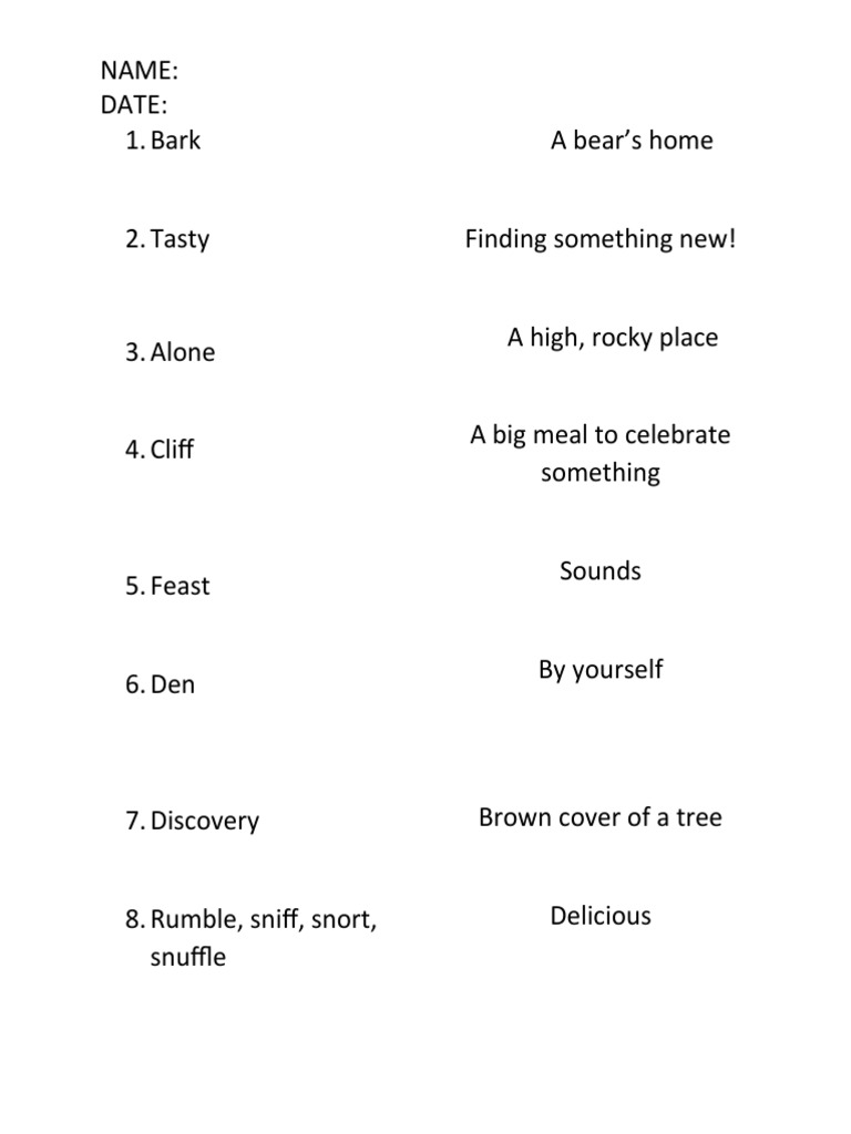 The Bear Ate Your Sandwich Vocabulary Matching | PDF