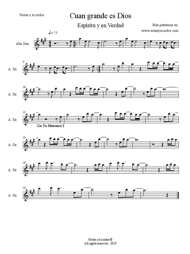 Cuan Grande Es Dios Espiritu y en Verdad Sax Alto Partitura PDF | PDF