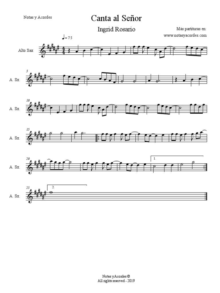 Canta Al Señor Ingrid Rosario Sax Alto Partitura PDF | PDF