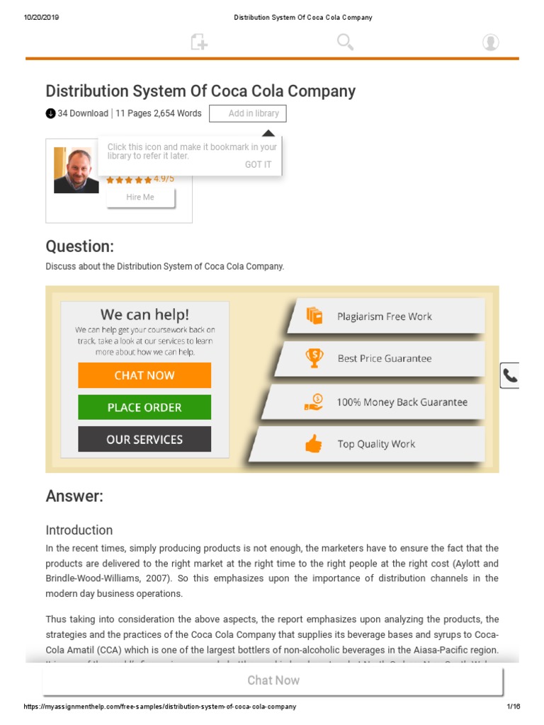 Distribution System of Coca Cola Company | PDF | The Coca Cola Company ...