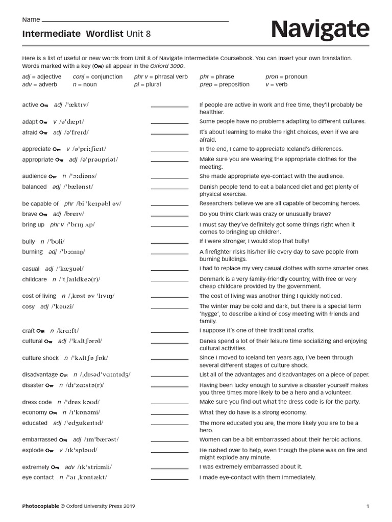 Navigate Intermediate Wordlist Unit 8 | PDF | Verb | Morphology