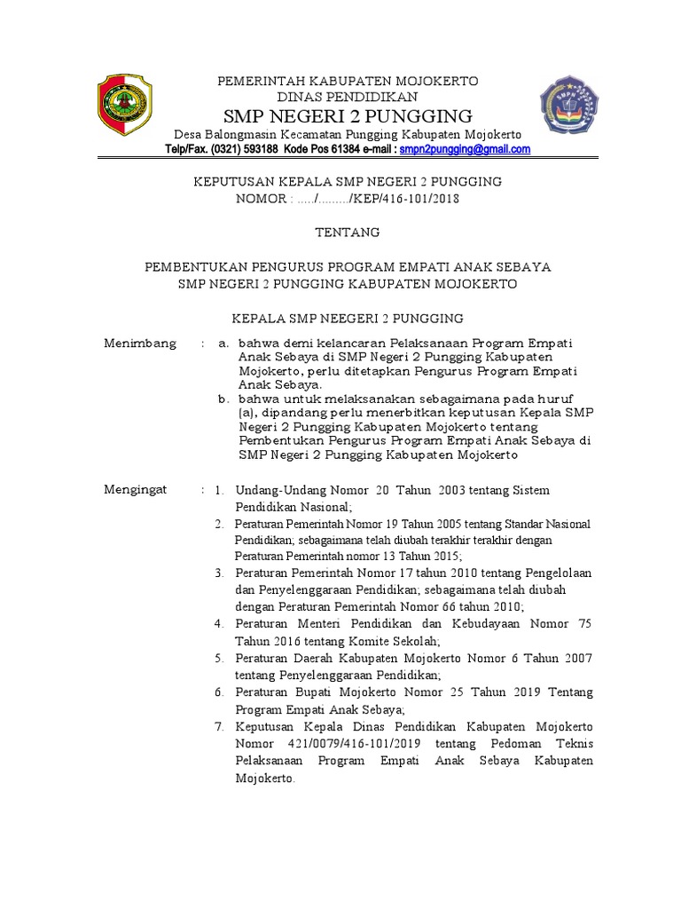 Contoh SK Pengurus Program Emas | PDF