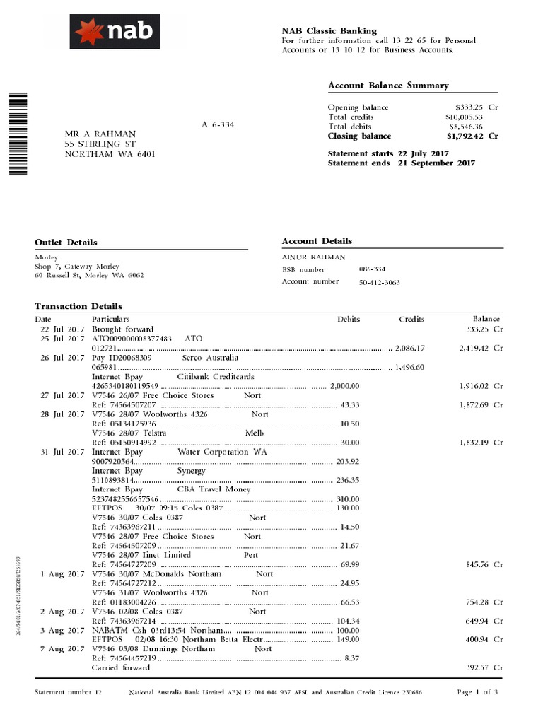 NAB Account Balance Summary | PDF | Debit Card | Tax Refund