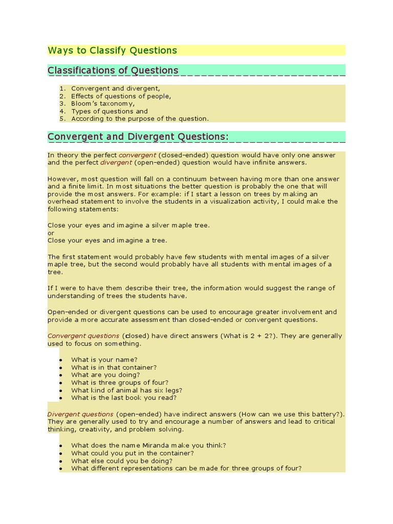 Ways To Classify Questions | Download Free PDF | Question | Curiosity