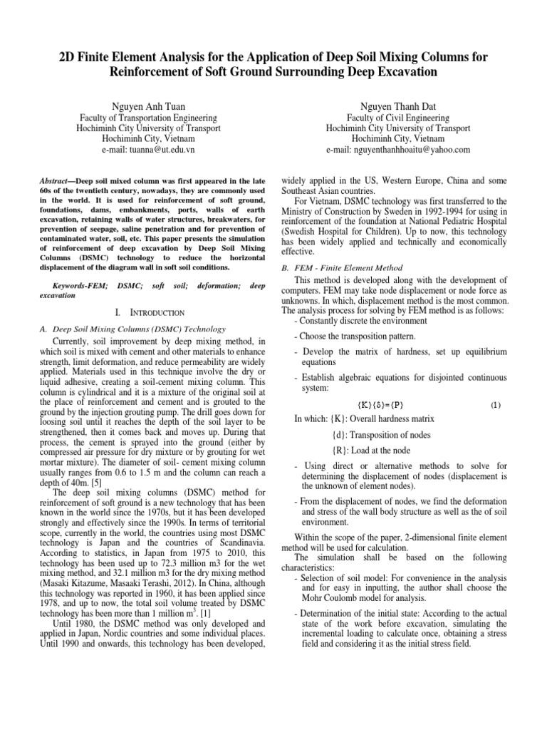 2D Finite Element Analysis For The Application of Deep Soil Mixing Columns For Reinforcement of ...