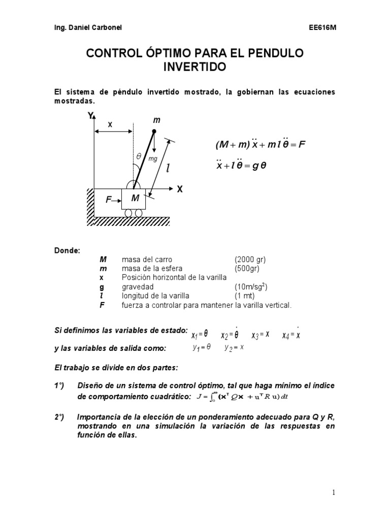 Control Optimo Pendulo Invertido QyR | PDF | Péndulo | Análisis matemático