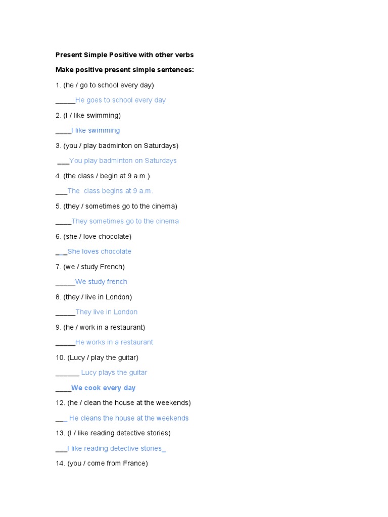 Present Simple Positive With Other Verbs | PDF