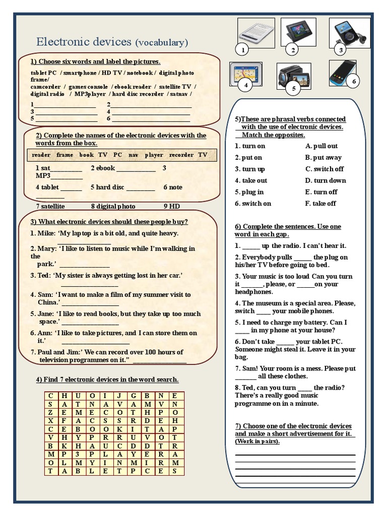 Electronic Devices Vocabulary Worksheet | PDF | E Books | Media Technology