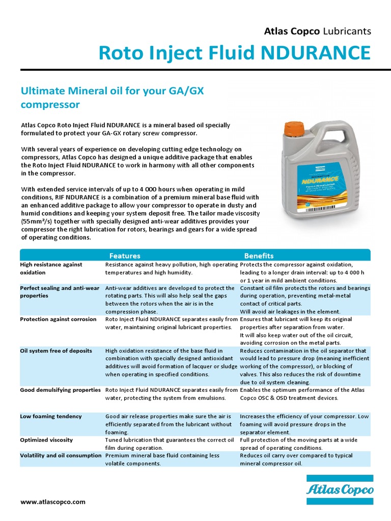 Atlascopco Oil Datasheet | PDF | Lubricant | Bearing (Mechanical)