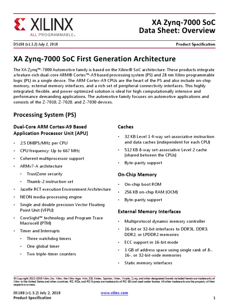 Xa Zynq-7000 Soc First Generation Architecture | PDF | Arm Architecture ...