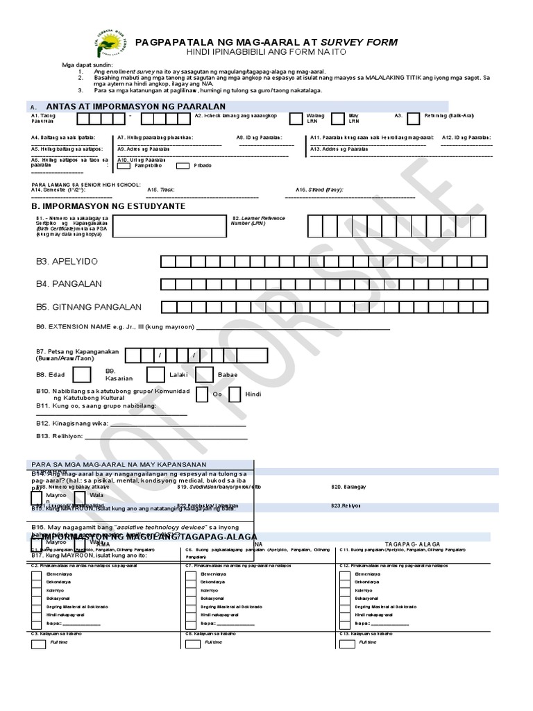 Learner Enrollment and Survey Form Filipino 1 | PDF