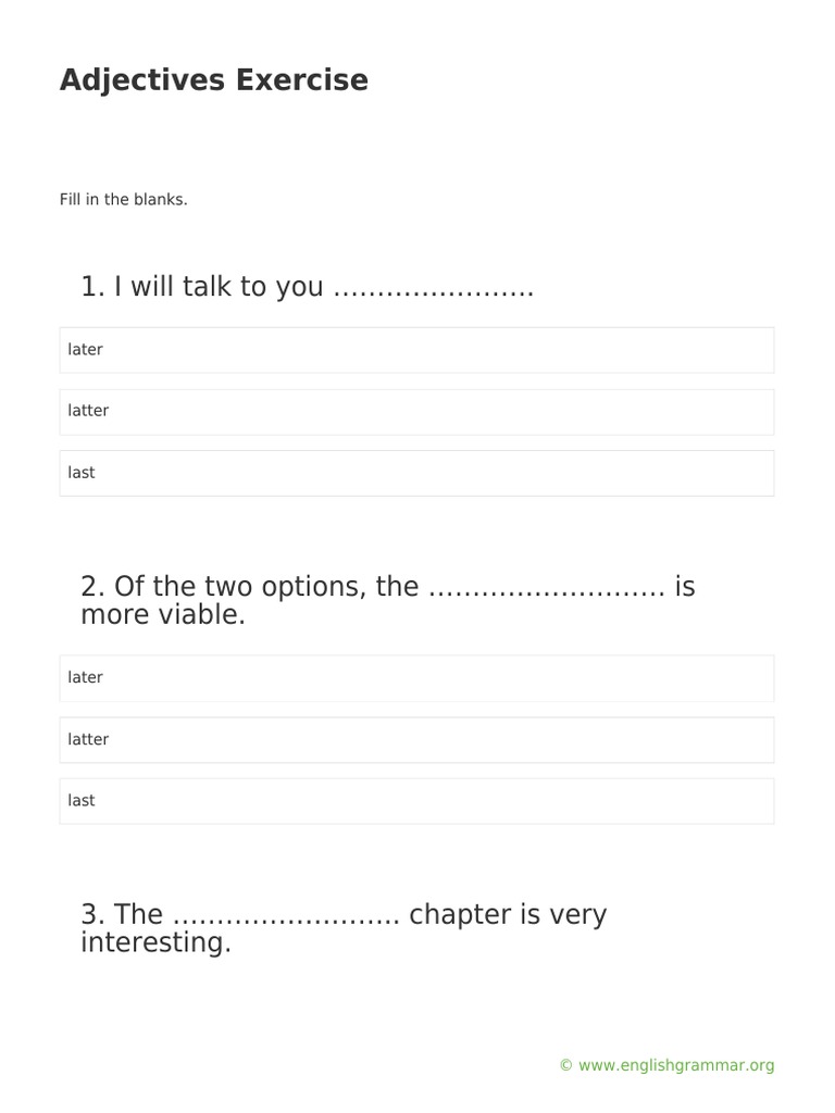 Adjectives Exercise | PDF