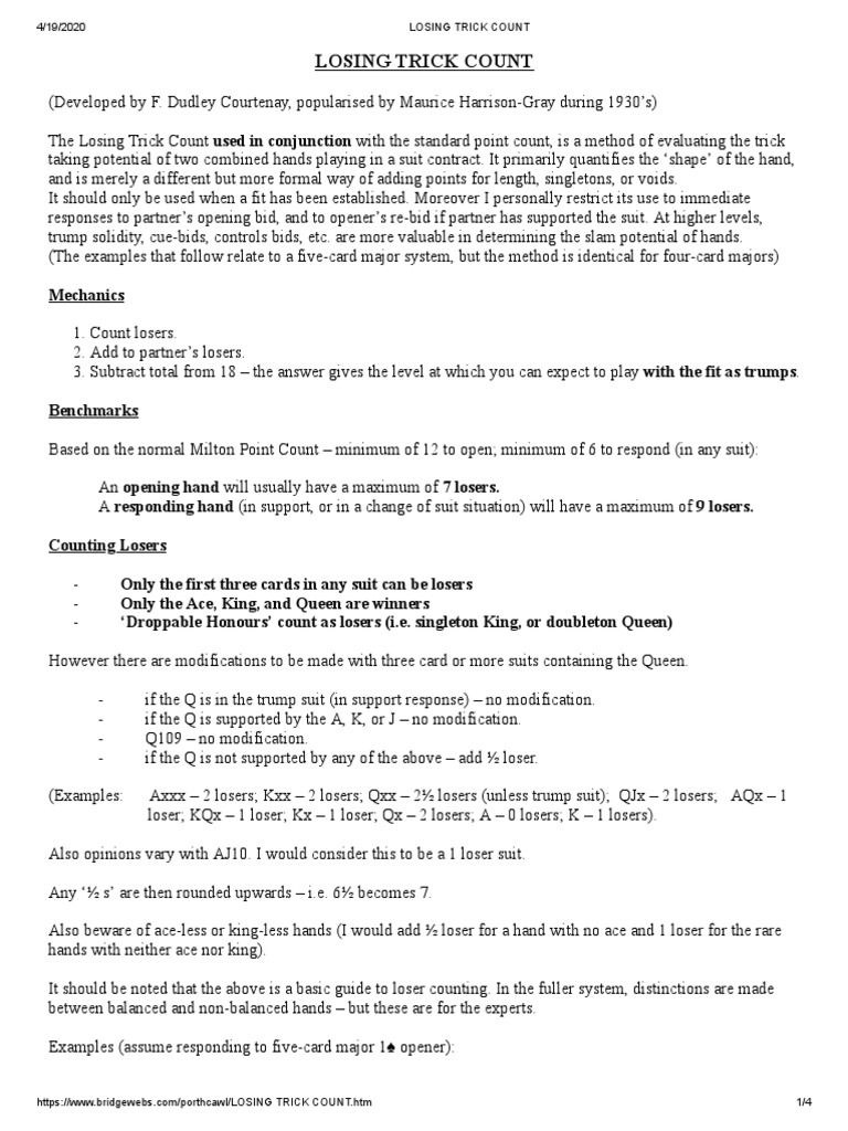 Losing Trick Count Bridgewebs - Com Very Good | PDF | Playing Cards ...