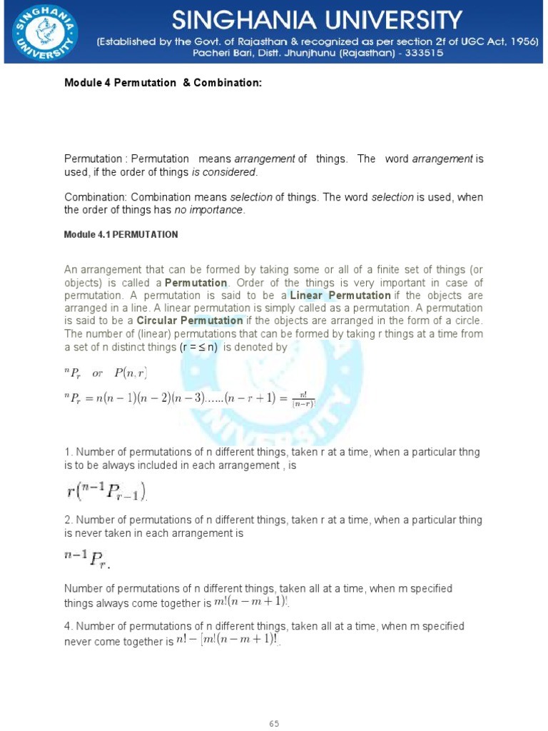 Module 4 Permutation & Combination | PDF | Permutation | Numbers