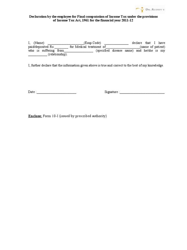 Declaration For Medical Treatment - 80DDB | PDF