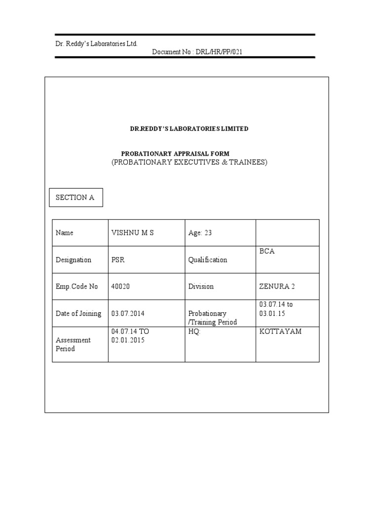 Confirmation Form For Trainee's & Probationers. | Download Free PDF ...