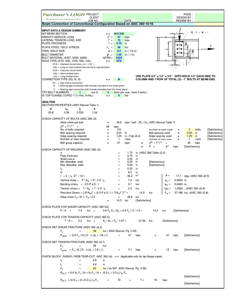 Beam Connection of Conventional Configuration Based On AISC 360-10/16 ...