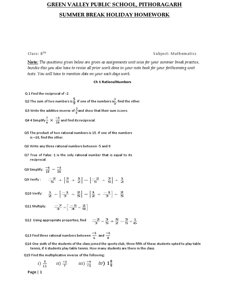 Class 8 Maths Summer Holiday Homework | PDF | Rectangle | Geometric Shapes
