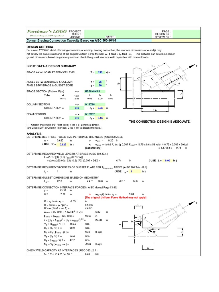 Corner Bracing Connection Capacity Based On AISC 360-10/16: Tube A R T ...