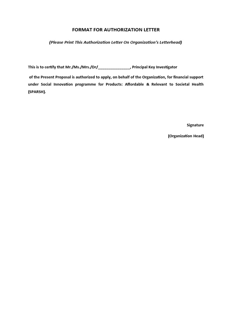 Authorisation Letter Format Sparsh | PDF