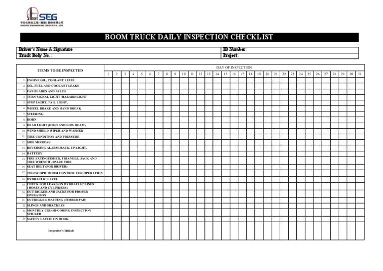 Boom Truck Inspection Checklist-Daily.. | PDF