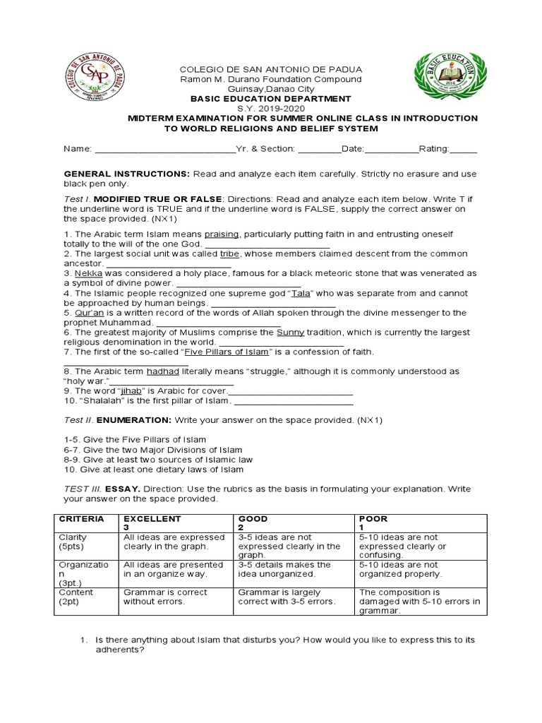 Midterm Exam World Religions | PDF | Abrahamic Religions | Religious ...