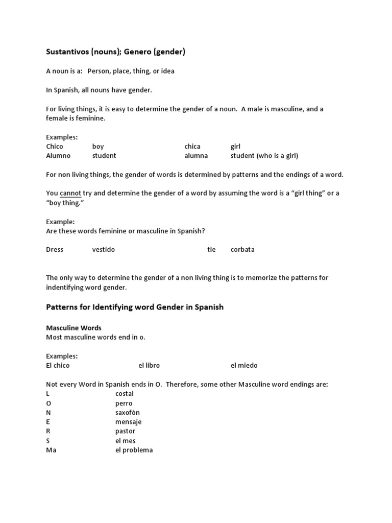 Gender Notes | PDF | Grammatical Gender | Spanish Language