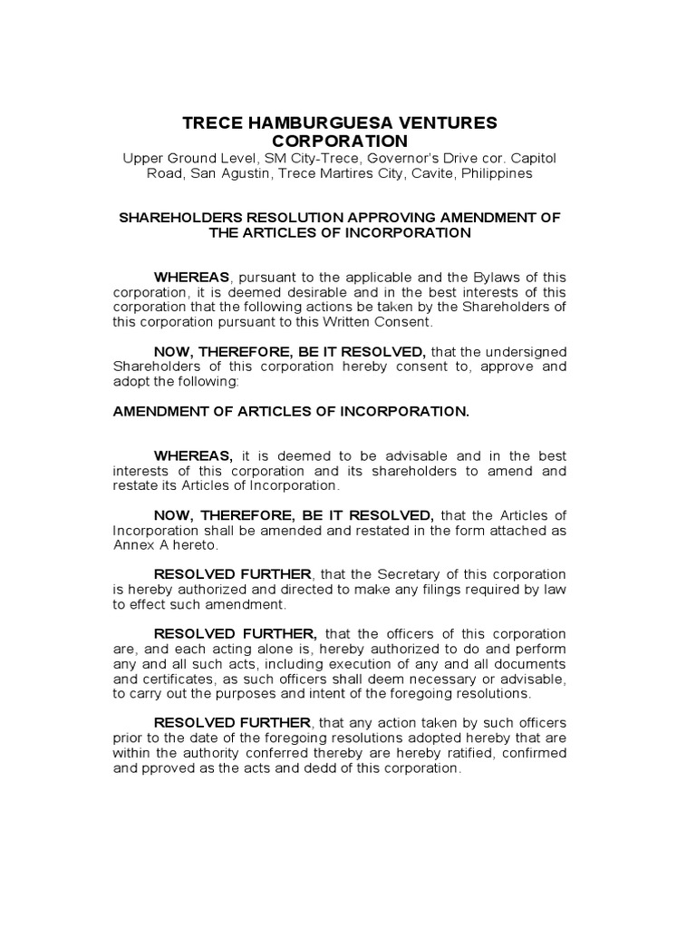 Shareholders Written Consent | PDF | Corporations | Legal Documents