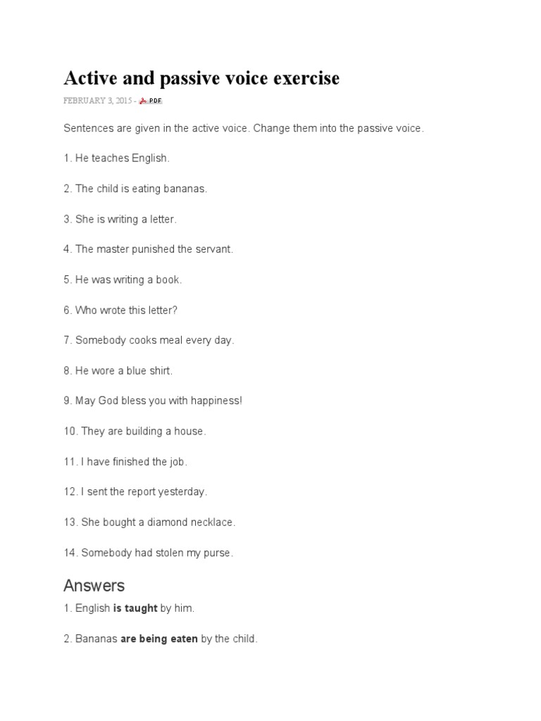 Active and Passive Voice Exercise | PDF