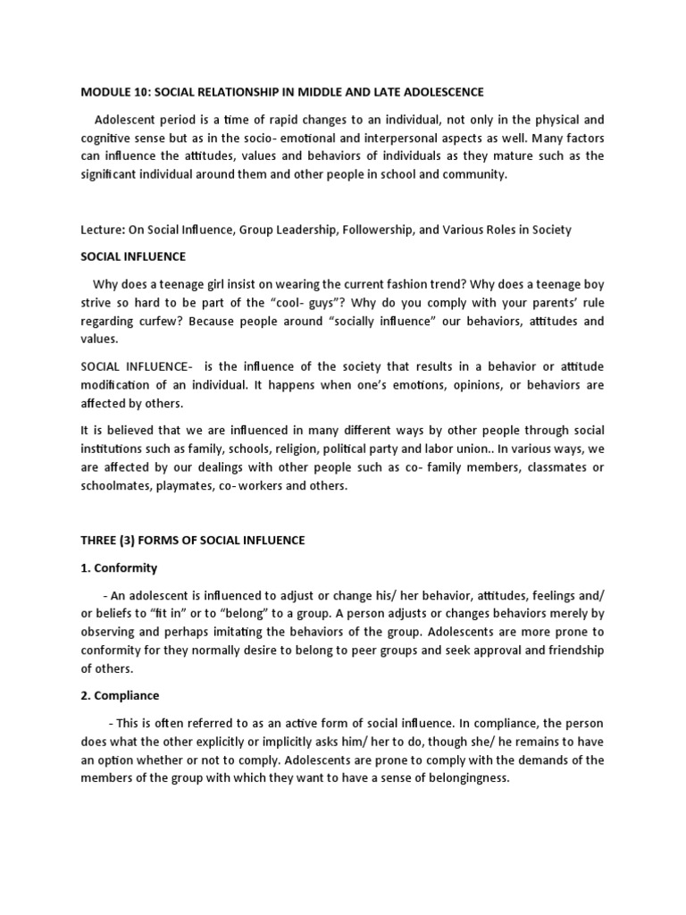 Module 10: Social Relationship in Middle and Late Adolescence | PDF ...