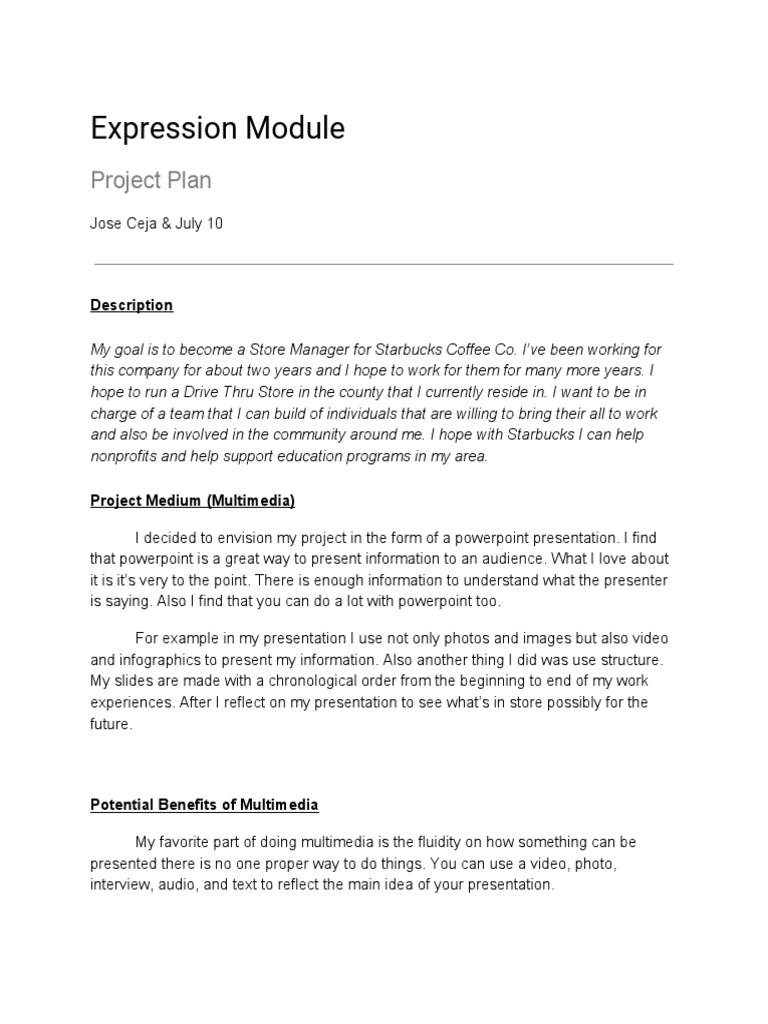 Expression Module Project Plan | PDF | Starbucks | Multimedia