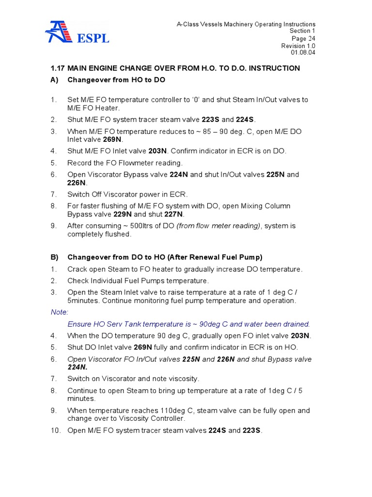 Engine Fuel Changeover Guide | PDF | Valve | Pump