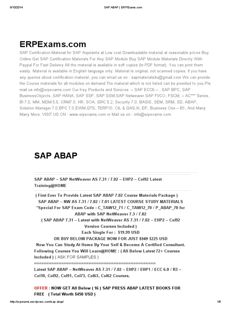 Sap Abap Erpexams PDF | PDF | Sap Se | Databases