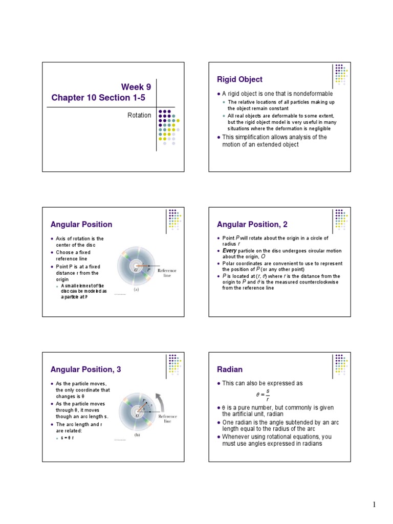 Week 9 Chapter 10 Section 1-5: Rigid Object | PDF | Acceleration | Rotation Around A Fixed Axis