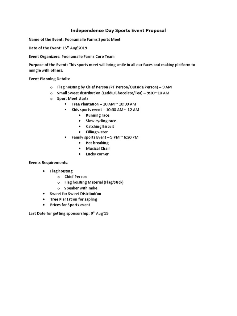 Independence Day Sports Event Proposal | PDF