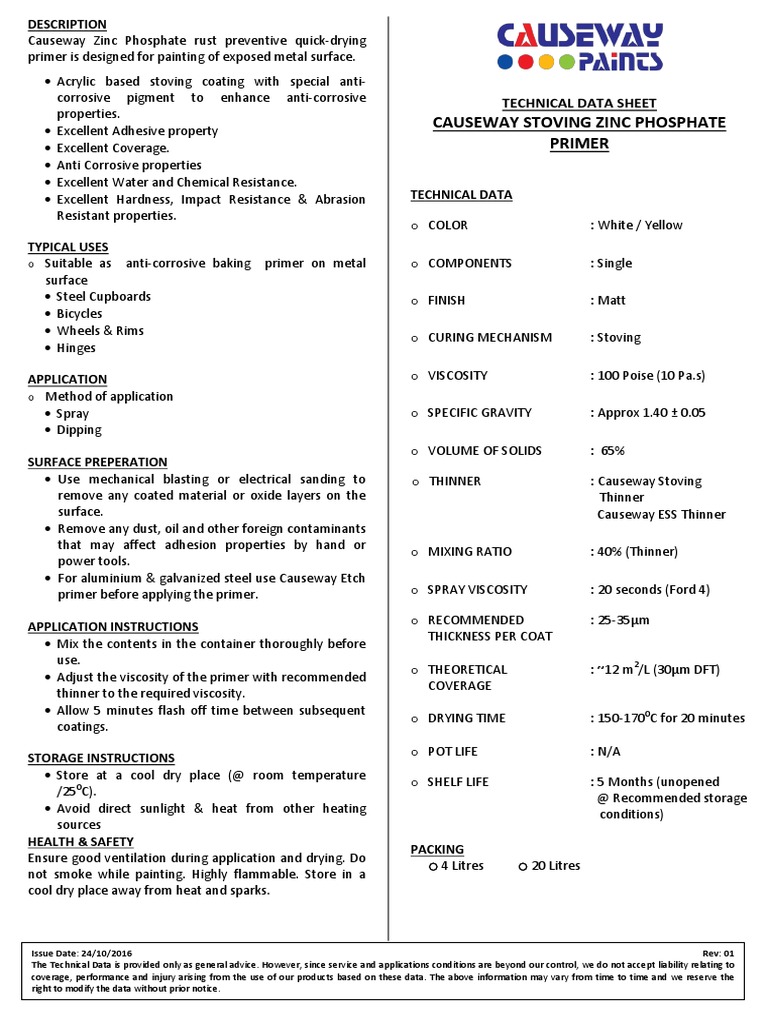 Causeway Stoving Zinc Phosphate Primer: Technical Data Sheet | PDF ...